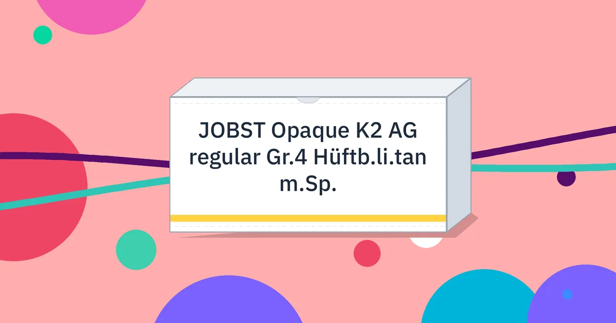 Symbolbild: Packung mit der Aufschrift JOBST Opaque K2 AG regular Gr.4 Hüftb.li.tan m.Sp. (PZN 16287179) – Verfügbarkeit und Bezug in Apotheken in Frankfurt am Main