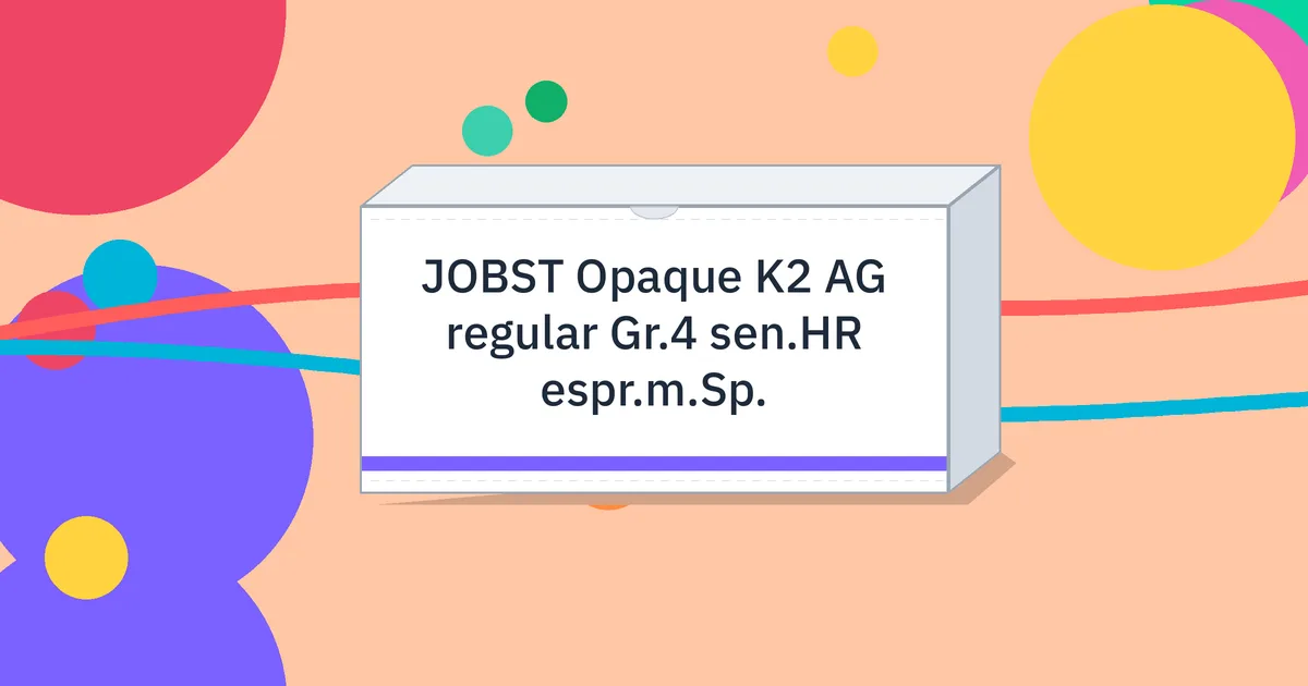 Symbolbild: Packung mit der Aufschrift JOBST Opaque K2 AG regular Gr.4 sen.HR espr.m.Sp. (PZN 16282437) – Verfügbarkeit und Bezug in Apotheken in Frankfurt am Main