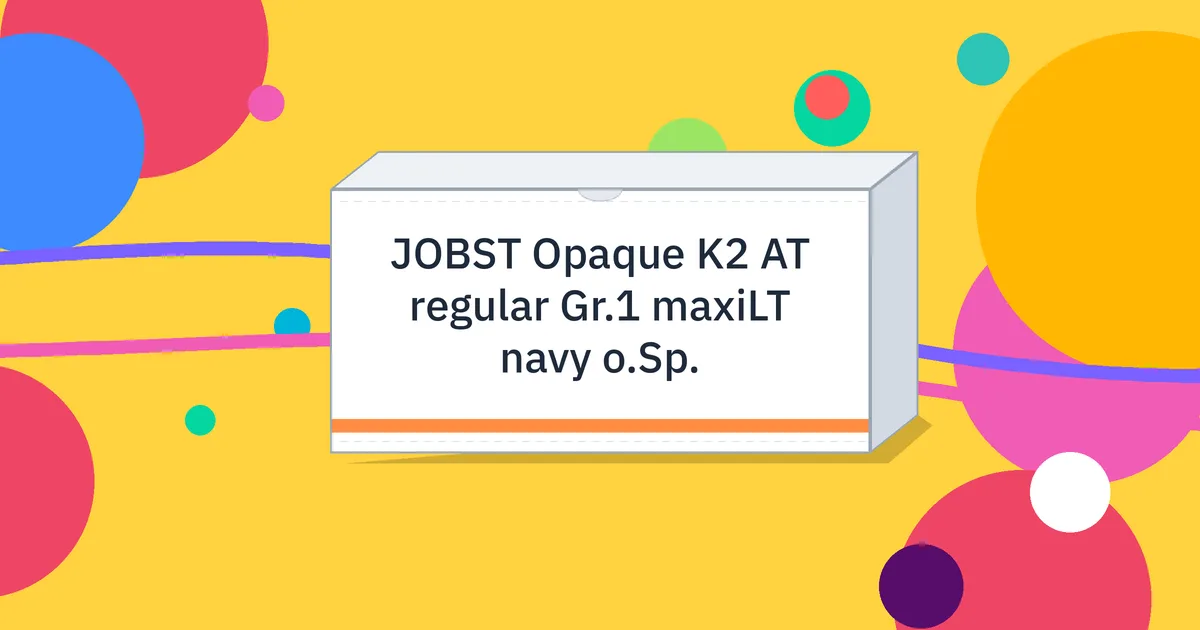 Symbolbild: Packung mit der Aufschrift JOBST Opaque K2 AT regular Gr.1 maxiLT navy o.Sp. (PZN 13121981) – Verfügbarkeit und Bezug in Apotheken in Frankfurt am Main