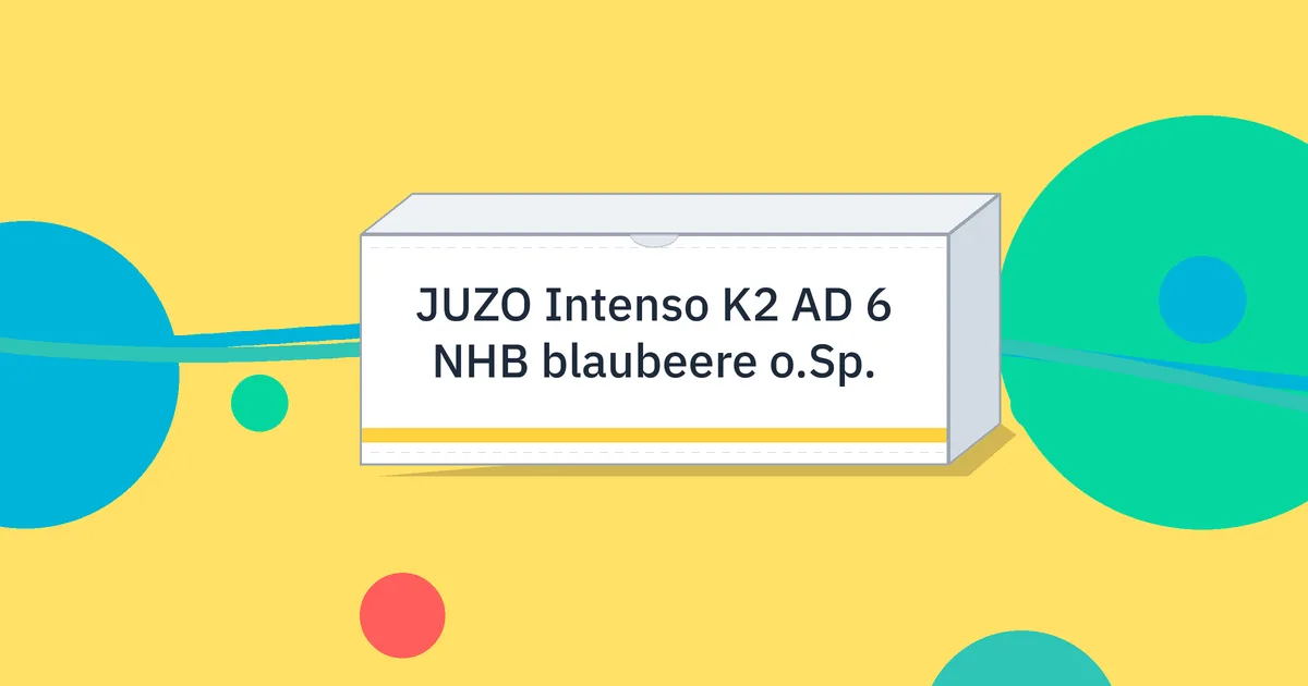 Symbolbild: Packung mit der Aufschrift JUZO Intenso K2 AD 6 NHB blaubeere o.Sp. (PZN 18620447) – Verfügbarkeit und Bezug in Apotheken in Frankfurt am Main