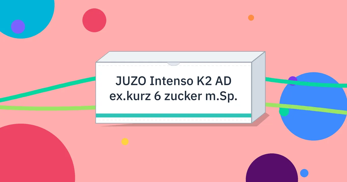 Symbolbild: Packung mit der Aufschrift JUZO Intenso K2 AD ex.kurz 6 zucker m.Sp. (PZN 18607820) – Verfügbarkeit und Bezug in Apotheken in Frankfurt am Main