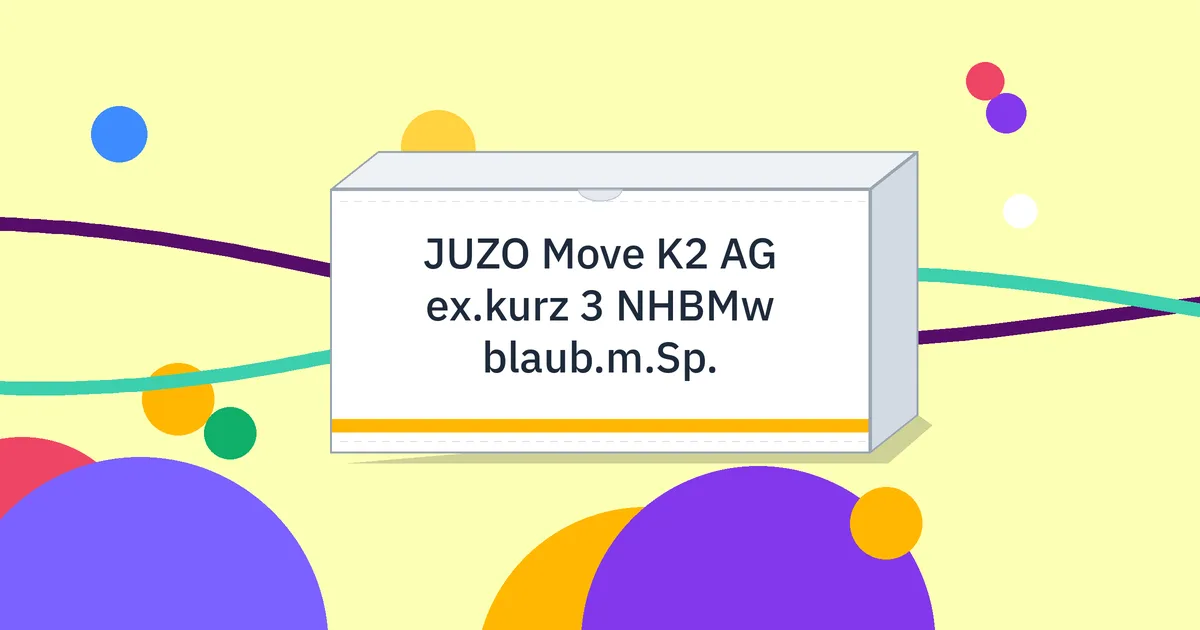 Symbolbild: Packung mit der Aufschrift JUZO Move K2 AG ex.kurz 3 NHBMw blaub.m.Sp. (PZN 18562997) – Verfügbarkeit und Bezug in Apotheken in Frankfurt am Main