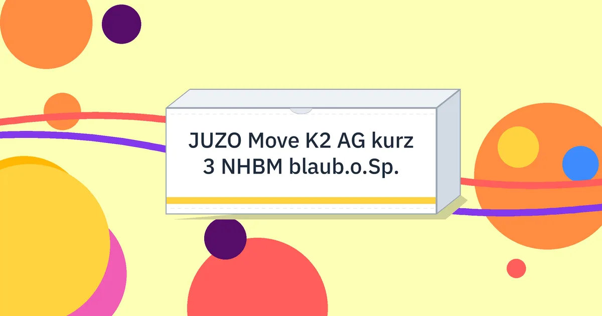 Symbolbild: Packung mit der Aufschrift JUZO Move K2 AG kurz 3 NHBM blaub.o.Sp. (PZN 18560797) – Verfügbarkeit und Bezug in Apotheken in Frankfurt am Main