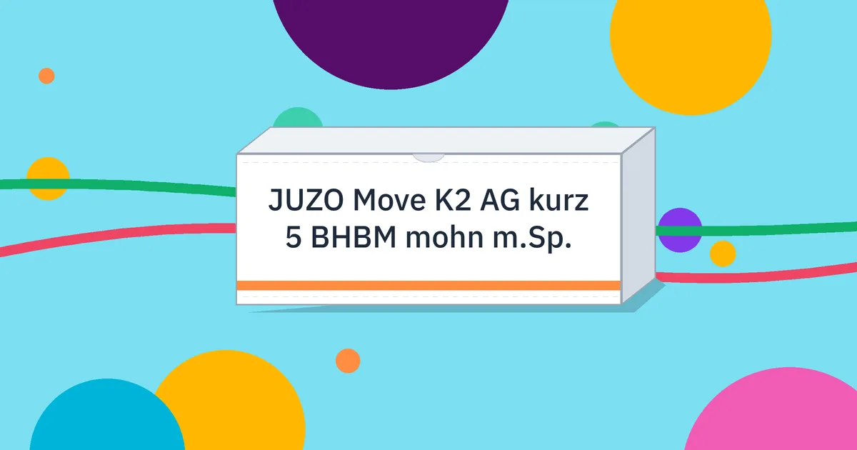 Symbolbild: Packung mit der Aufschrift JUZO Move K2 AG kurz 5 BHBM mohn m.Sp. (PZN 18560248) – Verfügbarkeit und Bezug in Apotheken in Frankfurt am Main
