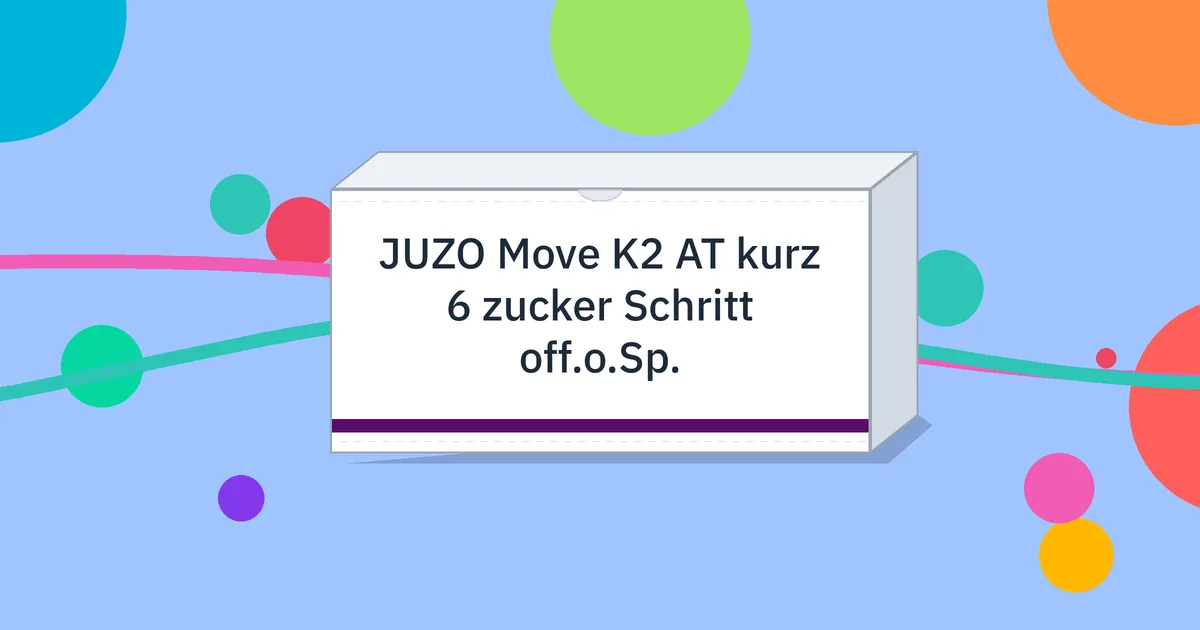Symbolbild: Packung mit der Aufschrift JUZO Move K2 AT kurz 6 zucker Schritt off.o.Sp. (PZN 20675728) – Verfügbarkeit und Bezug in Apotheken in Frankfurt am Main