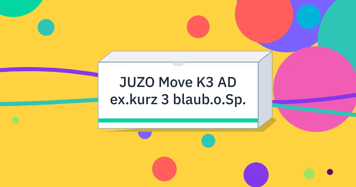 Symbolbild: Packung mit der Aufschrift JUZO Move K3 AD ex.kurz 3 blaub.o.Sp. (PZN 18573788) – Verfügbarkeit und Bezug in Apotheken in Frankfurt am Main