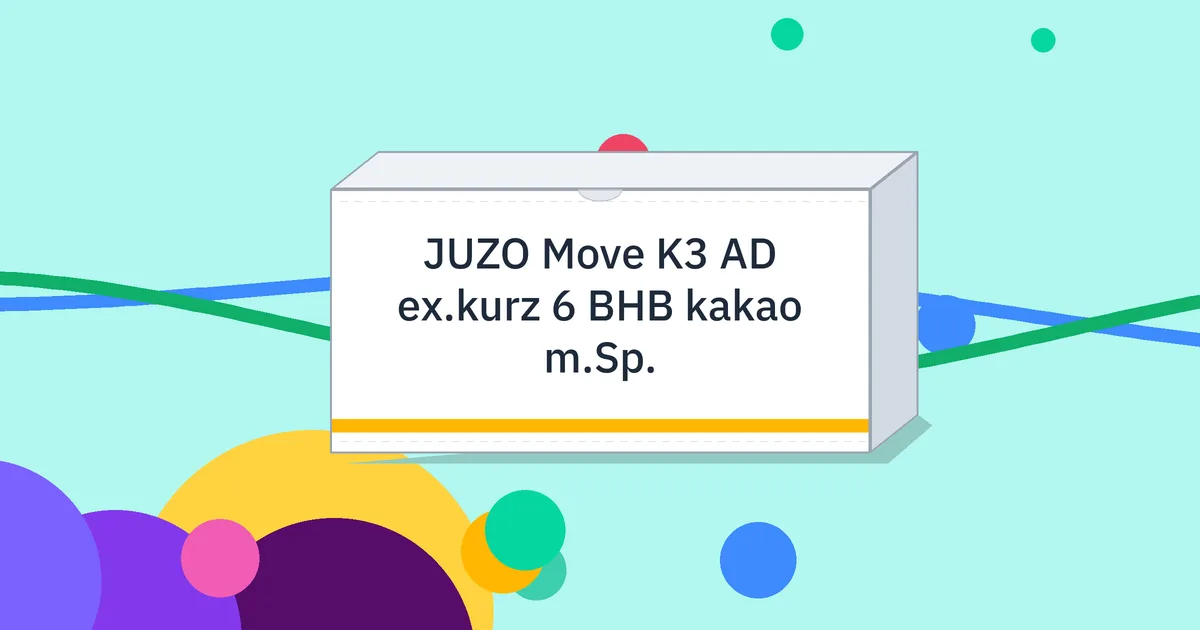Symbolbild: Packung mit der Aufschrift JUZO Move K3 AD ex.kurz 6 BHB kakao m.Sp. (PZN 18573759) – Verfügbarkeit und Bezug in Apotheken in Frankfurt am Main