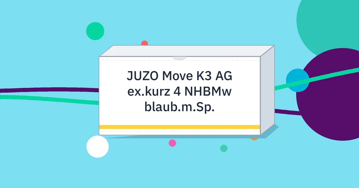 Symbolbild: Packung mit der Aufschrift JUZO Move K3 AG ex.kurz 4 NHBMw blaub.m.Sp. (PZN 18594738) – Verfügbarkeit und Bezug in Apotheken in Frankfurt am Main