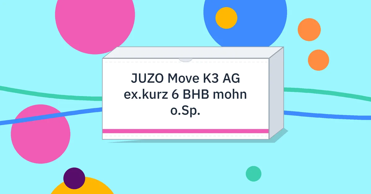 Symbolbild: Packung mit der Aufschrift JUZO Move K3 AG ex.kurz 6 BHB mohn o.Sp. (PZN 18597458) – Verfügbarkeit und Bezug in Apotheken in Frankfurt am Main