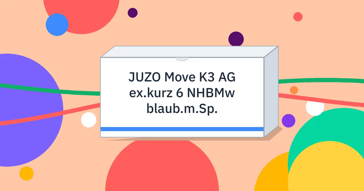 Symbolbild: Packung mit der Aufschrift JUZO Move K3 AG ex.kurz 6 NHBMw blaub.m.Sp. (PZN 18594767) – Verfügbarkeit und Bezug in Apotheken in Frankfurt am Main