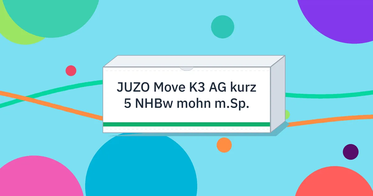 Symbolbild: Packung mit der Aufschrift JUZO Move K3 AG kurz 5 NHBw mohn m.Sp. (PZN 18590396) – Verfügbarkeit und Bezug in Apotheken in Frankfurt am Main