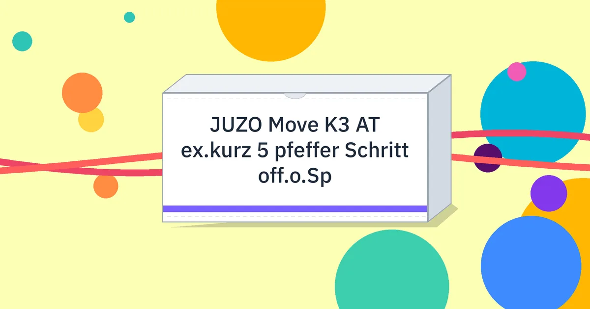 Symbolbild: Packung mit der Aufschrift JUZO Move K3 AT ex.kurz 5 pfeffer Schritt off.o.Sp (PZN 20681918) – Verfügbarkeit und Bezug in Apotheken in Frankfurt am Main