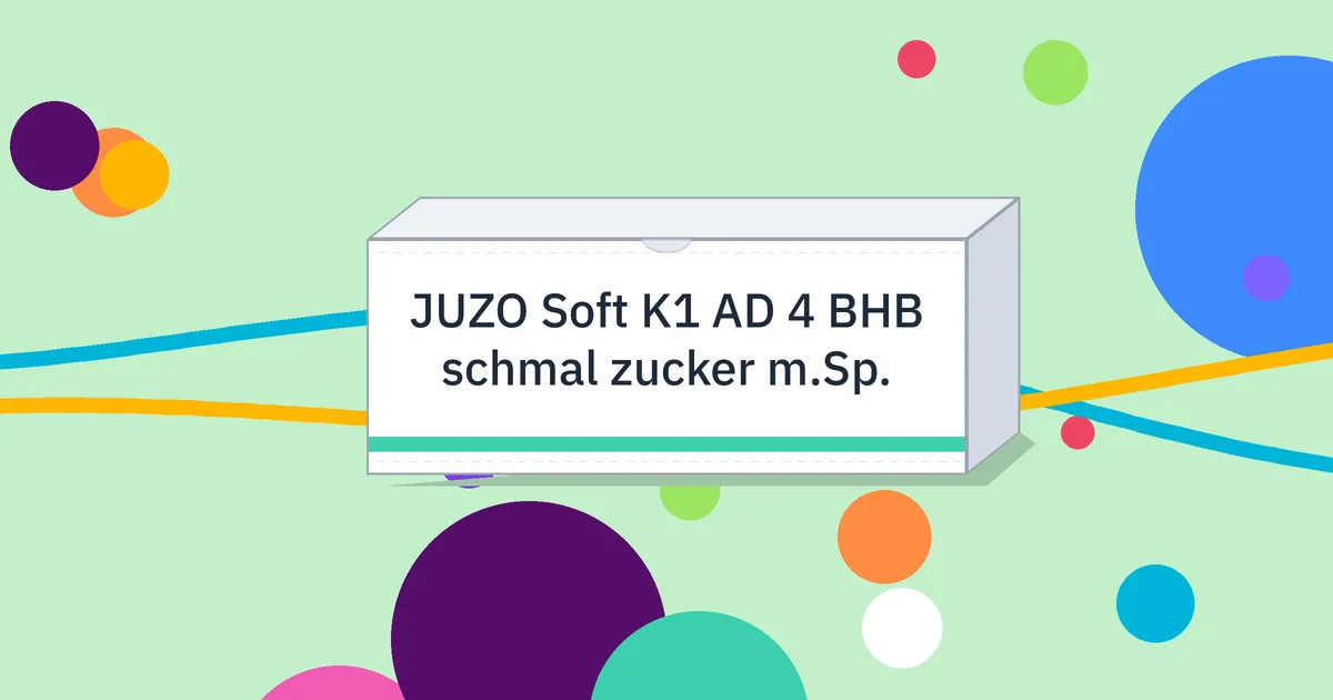Symbolbild: Packung mit der Aufschrift JUZO Soft K1 AD 4 BHB schmal zucker m.Sp. (PZN 15460799) – Verfügbarkeit und Bezug in Apotheken in Frankfurt am Main