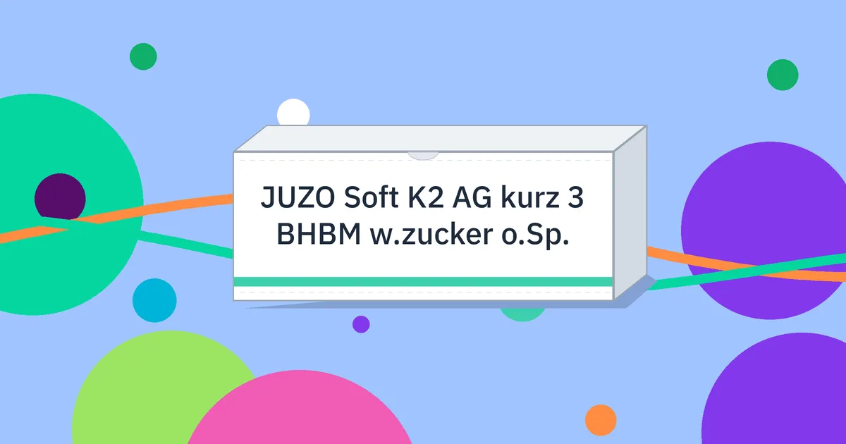 Symbolbild: Packung mit der Aufschrift JUZO Soft K2 AG kurz 3 BHBM w.zucker o.Sp. (PZN 14869227) – Verfügbarkeit und Bezug in Apotheken in Frankfurt am Main