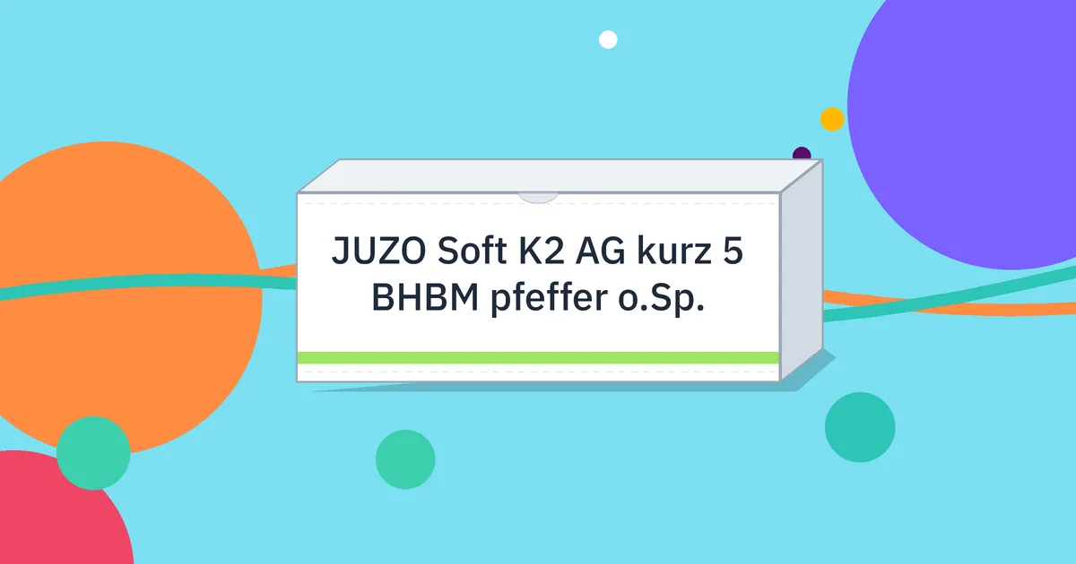 Symbolbild: Packung mit der Aufschrift JUZO Soft K2 AG kurz 5 BHBM pfeffer o.Sp. (PZN 14861415) – Verfügbarkeit und Bezug in Apotheken in Frankfurt am Main