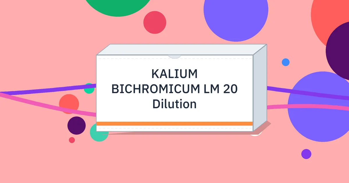 Symbolbild: Packung mit der Aufschrift KALIUM BICHROMICUM LM 20 Dilution (PZN 12917548) – Verfügbarkeit und Bezug in Apotheken in Frankfurt am Main
