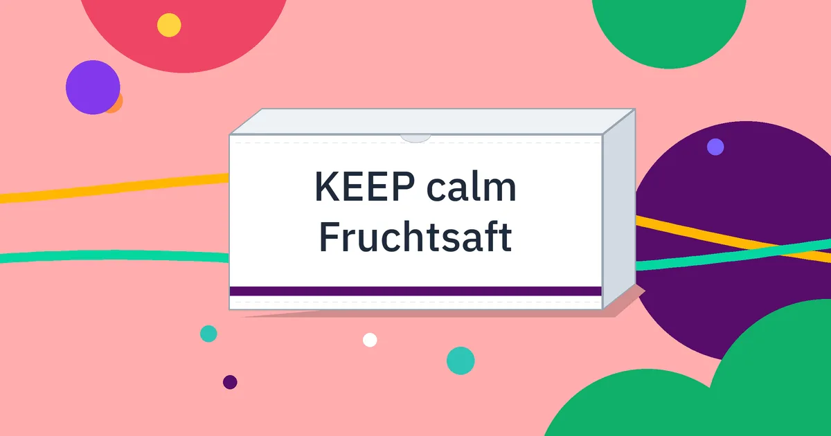 Symbolbild: Packung mit der Aufschrift KEEP calm Fruchtsaft (PZN 17636446) – Verfügbarkeit und Bezug in Apotheken in Frankfurt am Main