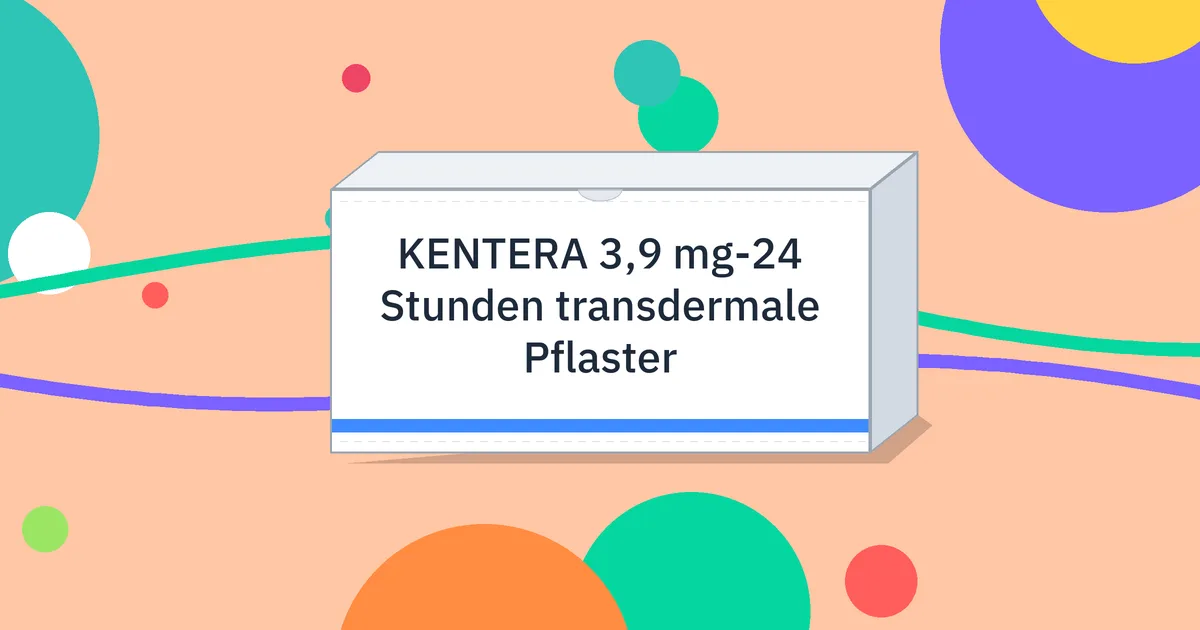 Symbolbild: Packung mit der Aufschrift KENTERA 3,9 mg-24 Stunden transdermale Pflaster (PZN 19838065) – Verfügbarkeit und Bezug in Apotheken in Frankfurt am Main
