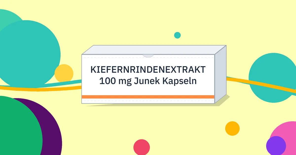 Symbolbild: Packung mit der Aufschrift KIEFERNRINDENEXTRAKT 100 mg Junek Kapseln (PZN 03534245) – Verfügbarkeit und Bezug in Apotheken in Frankfurt am Main