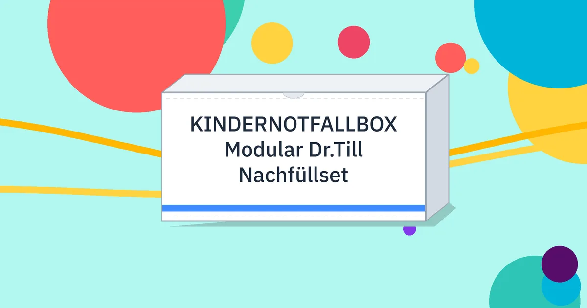 Symbolbild: Packung mit der Aufschrift KINDERNOTFALLBOX Modular Dr.Till Nachfüllset (PZN 19106652) – Verfügbarkeit und Bezug in Apotheken in Frankfurt am Main