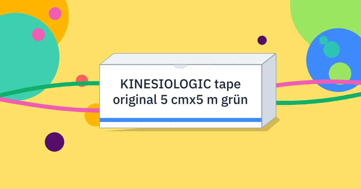 Symbolbild: Packung mit der Aufschrift KINESIOLOGIC tape original 5 cmx5 m grün (PZN 07685739) – Verfügbarkeit und Bezug in Apotheken in Frankfurt am Main