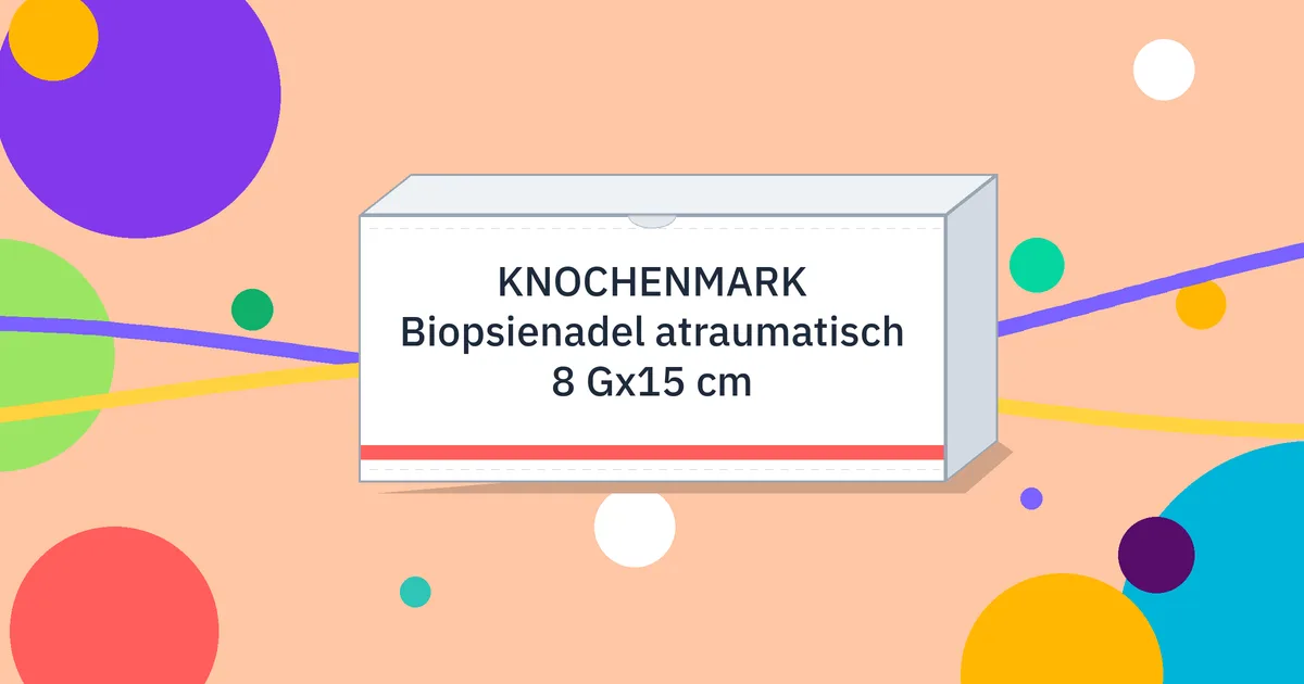 Symbolbild: Packung mit der Aufschrift KNOCHENMARK Biopsienadel atraumatisch 8 Gx15 cm (PZN 00291167) – Verfügbarkeit und Bezug in Apotheken in Frankfurt am Main