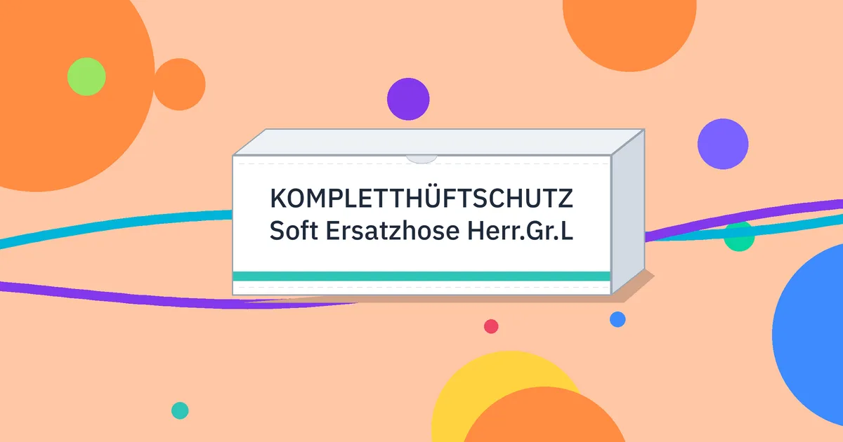 Symbolbild: Packung mit der Aufschrift KOMPLETTHÜFTSCHUTZ Soft Ersatzhose Herr.Gr.L (PZN 09372039) – Verfügbarkeit und Bezug in Apotheken in Frankfurt am Main