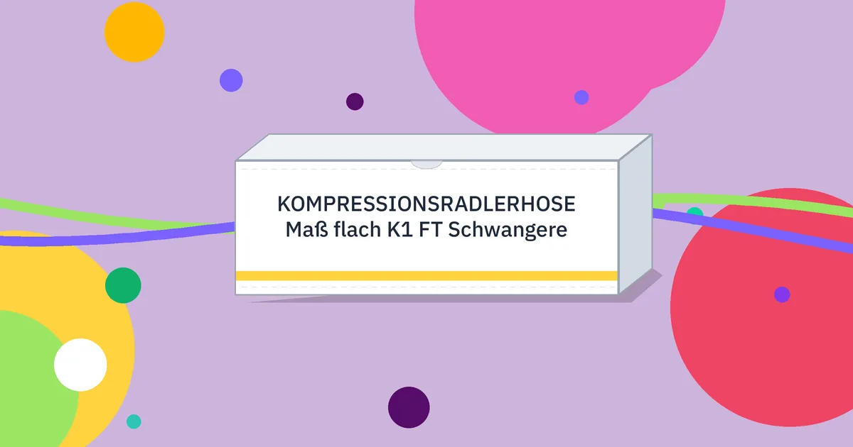 Symbolbild: Packung mit der Aufschrift KOMPRESSIONSRADLERHOSE Maß flach K1 FT Schwangere (PZN 16746256) – Verfügbarkeit und Bezug in Apotheken in Frankfurt am Main