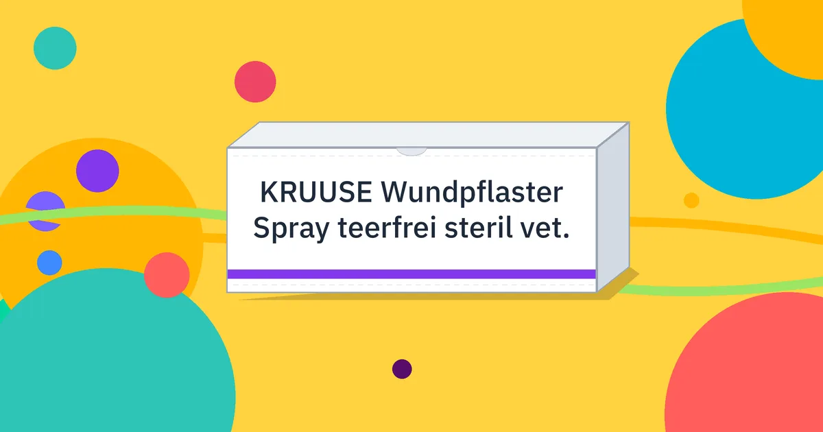 Symbolbild: Packung mit der Aufschrift KRUUSE Wundpflaster Spray teerfrei steril vet. (PZN 18444068) – Verfügbarkeit und Bezug in Apotheken in Frankfurt am Main