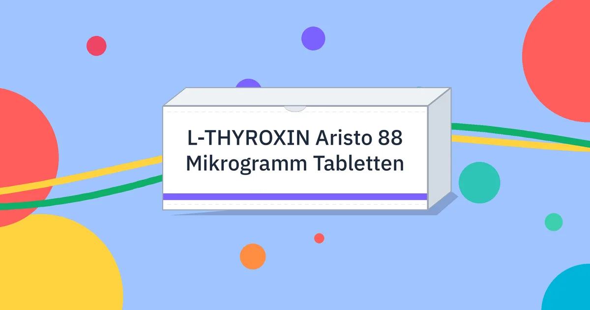 Symbolbild: Packung mit der Aufschrift L-THYROXIN Aristo 88 Mikrogramm Tabletten (PZN 19160640) – Verfügbarkeit und Bezug in Apotheken in Frankfurt am Main