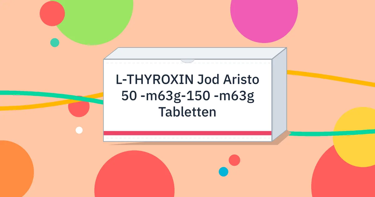 Symbolbild: Packung mit der Aufschrift L-THYROXIN Jod Aristo 50 -m63g-150 -m63g Tabletten (PZN 03419455) – Verfügbarkeit und Bezug in Apotheken in Frankfurt am Main