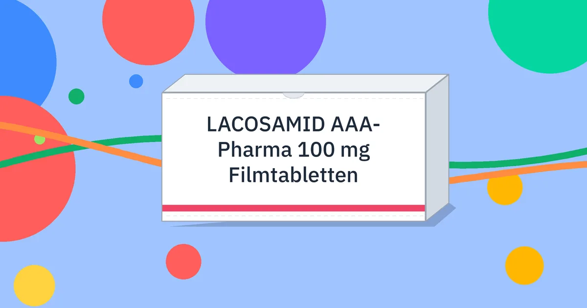 Symbolbild: Packung mit der Aufschrift LACOSAMID AAA-Pharma 100 mg Filmtabletten (PZN 17593843) – Verfügbarkeit und Bezug in Apotheken in Frankfurt am Main