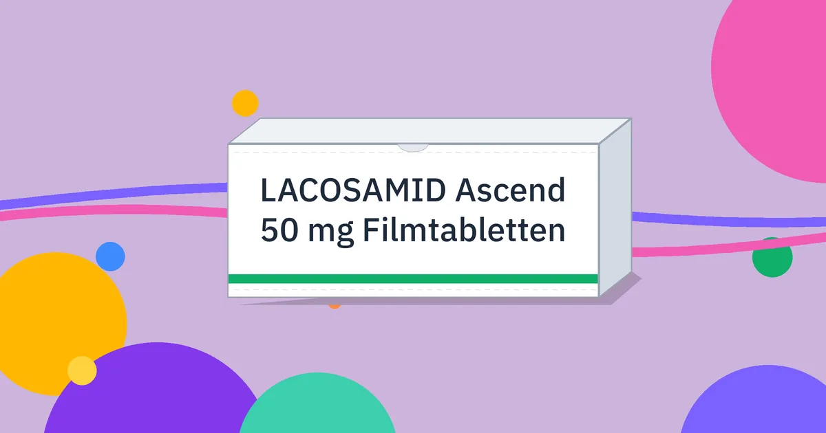 Symbolbild: Packung mit der Aufschrift LACOSAMID Ascend 50 mg Filmtabletten (PZN 18218550) – Verfügbarkeit und Bezug in Apotheken in Frankfurt am Main