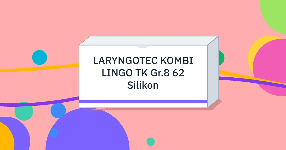 Symbolbild: Packung mit der Aufschrift LARYNGOTEC KOMBI LINGO TK Gr.8 62 Silikon (PZN 19185953) – Verfügbarkeit und Bezug in Apotheken in Frankfurt am Main