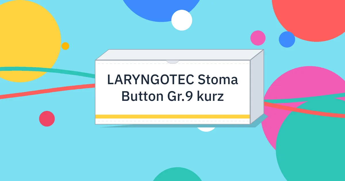 Symbolbild: Packung mit der Aufschrift LARYNGOTEC Stoma Button Gr.9 kurz (PZN 00805519) – Verfügbarkeit und Bezug in Apotheken in Frankfurt am Main