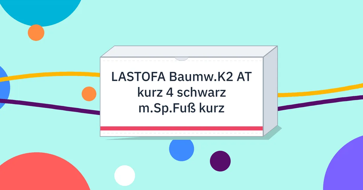 Symbolbild: Packung mit der Aufschrift LASTOFA Baumw.K2 AT kurz 4 schwarz m.Sp.Fuß kurz (PZN 01951915) – Verfügbarkeit und Bezug in Apotheken in Frankfurt am Main