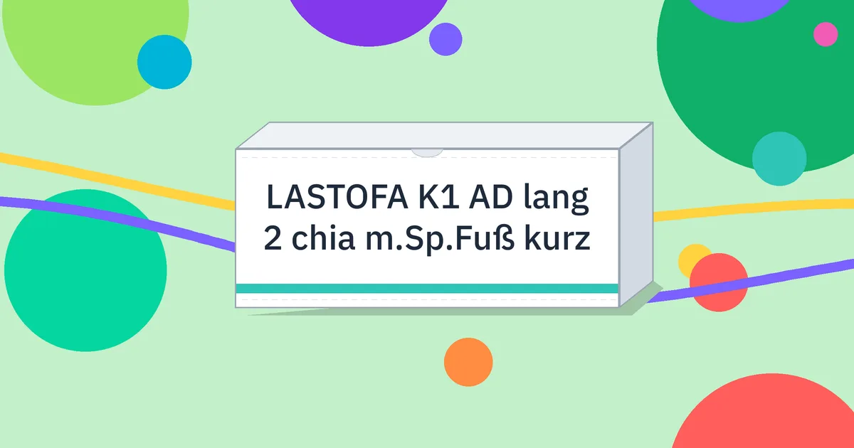 Symbolbild: Packung mit der Aufschrift LASTOFA K1 AD lang 2 chia m.Sp.Fuß kurz (PZN 13786539) – Verfügbarkeit und Bezug in Apotheken in Frankfurt am Main