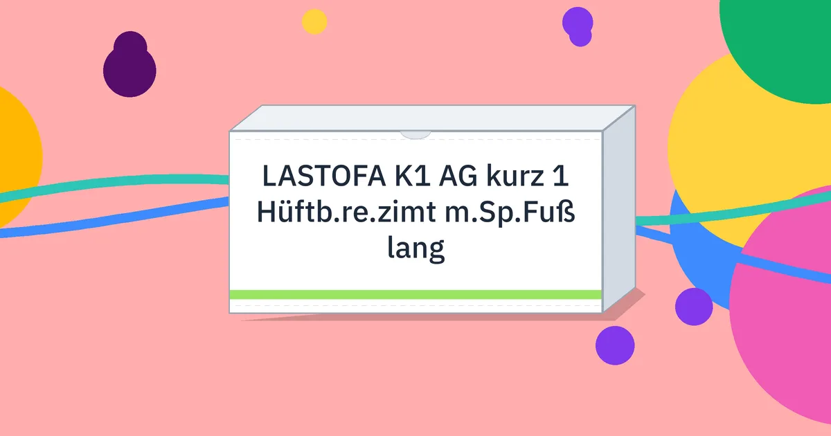 Symbolbild: Packung mit der Aufschrift LASTOFA K1 AG kurz 1 Hüftb.re.zimt m.Sp.Fuß lang (PZN 13797307) – Verfügbarkeit und Bezug in Apotheken in Frankfurt am Main