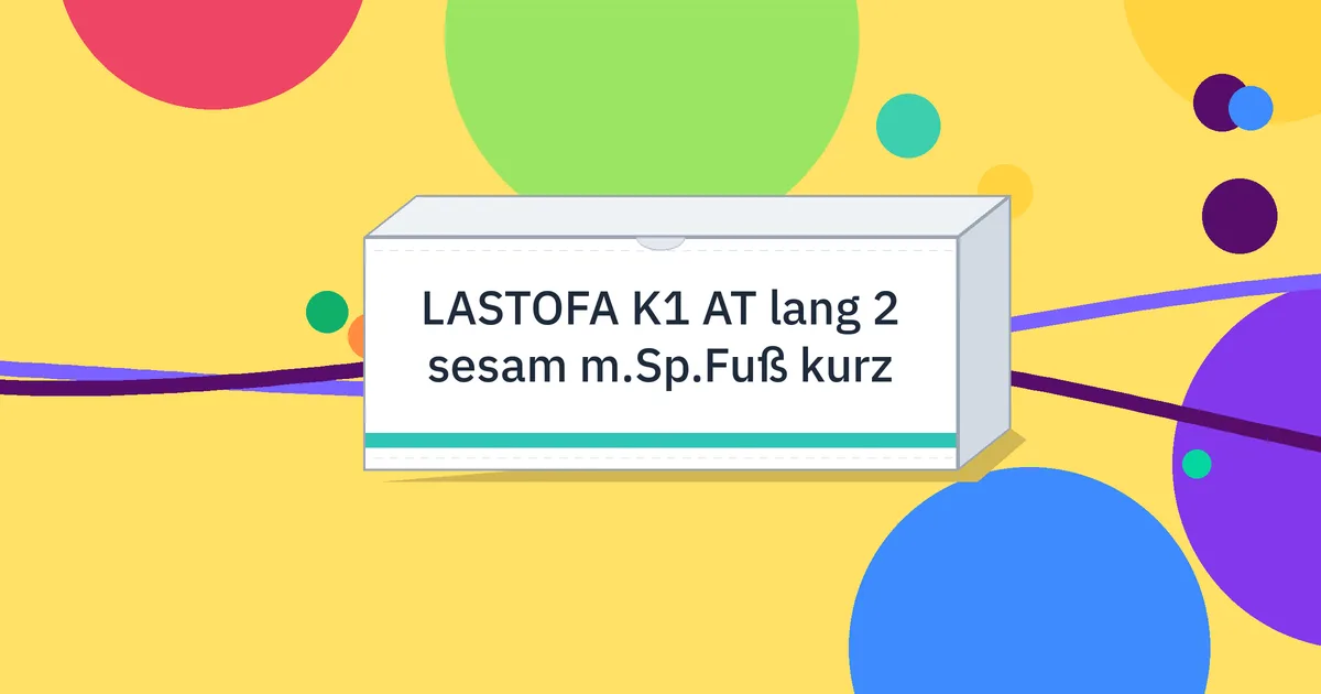 Symbolbild: Packung mit der Aufschrift LASTOFA K1 AT lang 2 sesam m.Sp.Fuß kurz (PZN 13795544) – Verfügbarkeit und Bezug in Apotheken in Frankfurt am Main