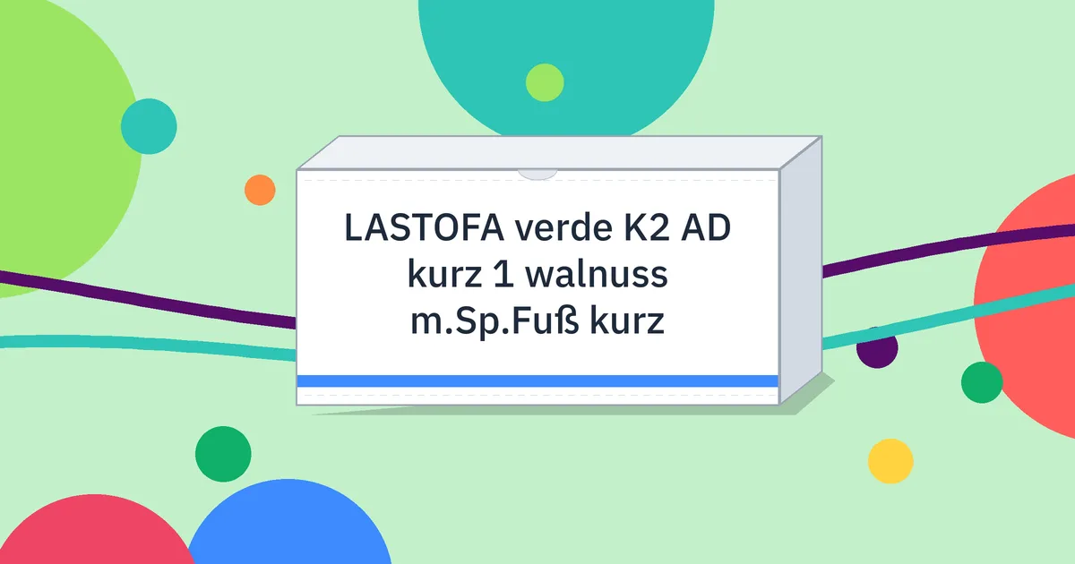 Symbolbild: Packung mit der Aufschrift LASTOFA verde K2 AD kurz 1 walnuss m.Sp.Fuß kurz (PZN 16721693) – Verfügbarkeit und Bezug in Apotheken in Frankfurt am Main