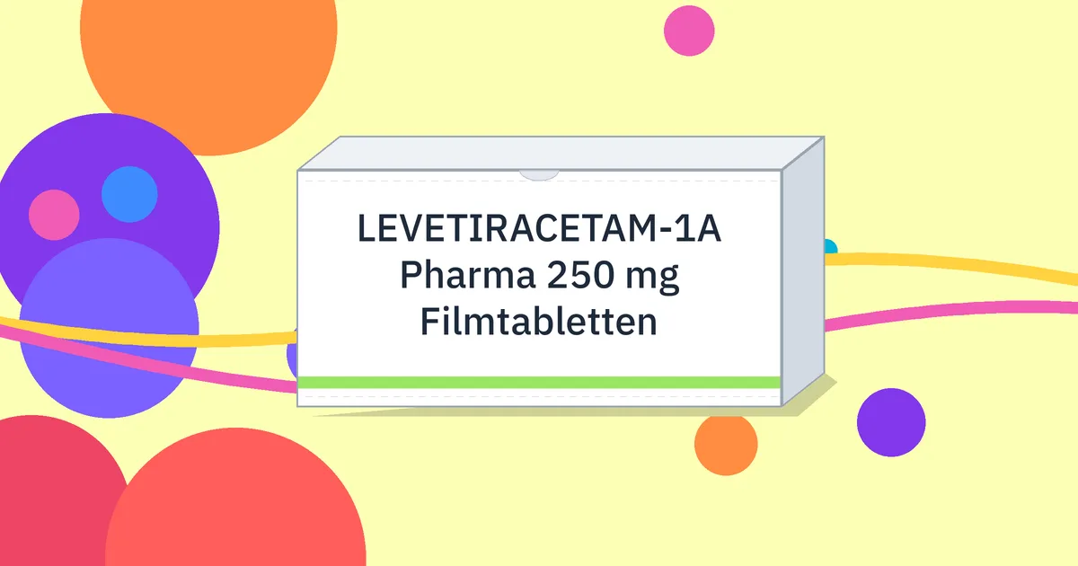 Symbolbild: Packung mit der Aufschrift LEVETIRACETAM-1A Pharma 250 mg Filmtabletten (PZN 09123336) – Verfügbarkeit und Bezug in Apotheken in Frankfurt am Main