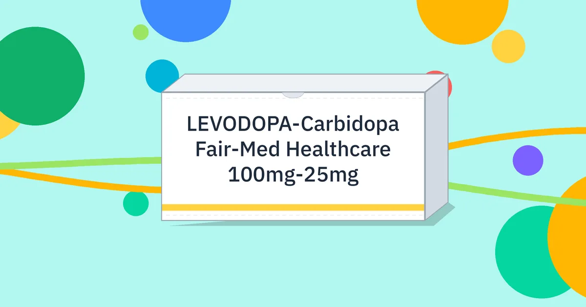 Symbolbild: Packung mit der Aufschrift LEVODOPA-Carbidopa Fair-Med Healthcare 100mg-25mg (PZN 12728540) – Verfügbarkeit und Bezug in Apotheken in Frankfurt am Main