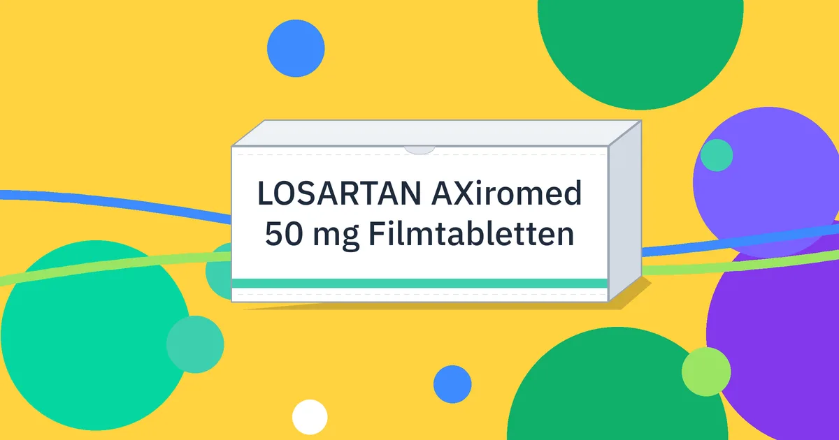 Symbolbild: Packung mit der Aufschrift LOSARTAN AXiromed 50 mg Filmtabletten (PZN 13817412) – Verfügbarkeit und Bezug in Apotheken in Frankfurt am Main