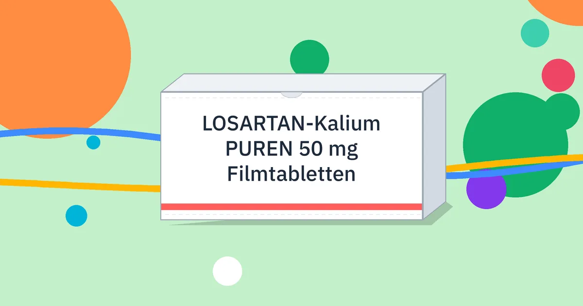 Symbolbild: Packung mit der Aufschrift LOSARTAN-Kalium PUREN 50 mg Filmtabletten (PZN 13572040) – Verfügbarkeit und Bezug in Apotheken in Frankfurt am Main