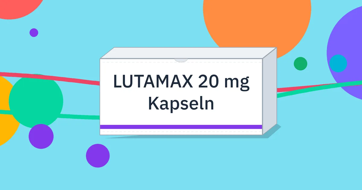 Symbolbild: Packung mit der Aufschrift LUTAMAX 20 mg Kapseln (PZN 01124218) – Verfügbarkeit und Bezug in Apotheken in Frankfurt am Main