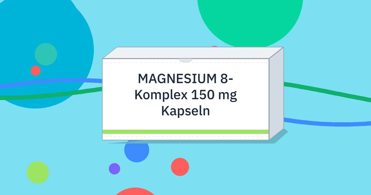 Symbolbild: Packung mit der Aufschrift MAGNESIUM 8-Komplex 150 mg Kapseln (PZN 19447614) – Verfügbarkeit und Bezug in Apotheken in Frankfurt am Main