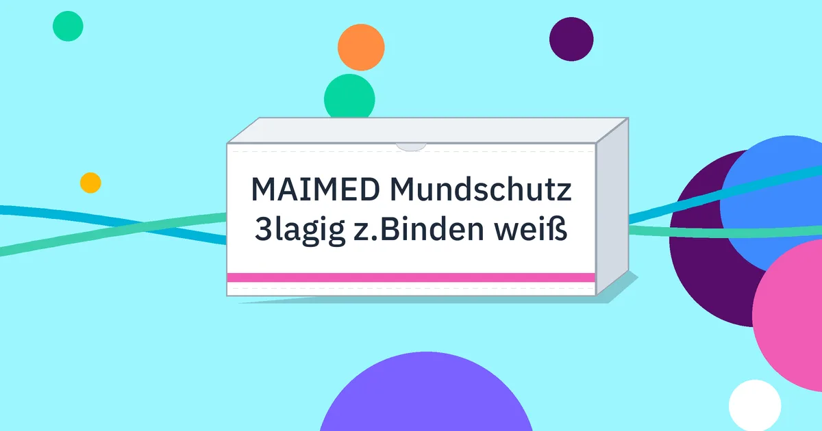 Symbolbild: Packung mit der Aufschrift MAIMED Mundschutz 3lagig z.Binden weiß (PZN 05467547) – Verfügbarkeit und Bezug in Apotheken in Frankfurt am Main