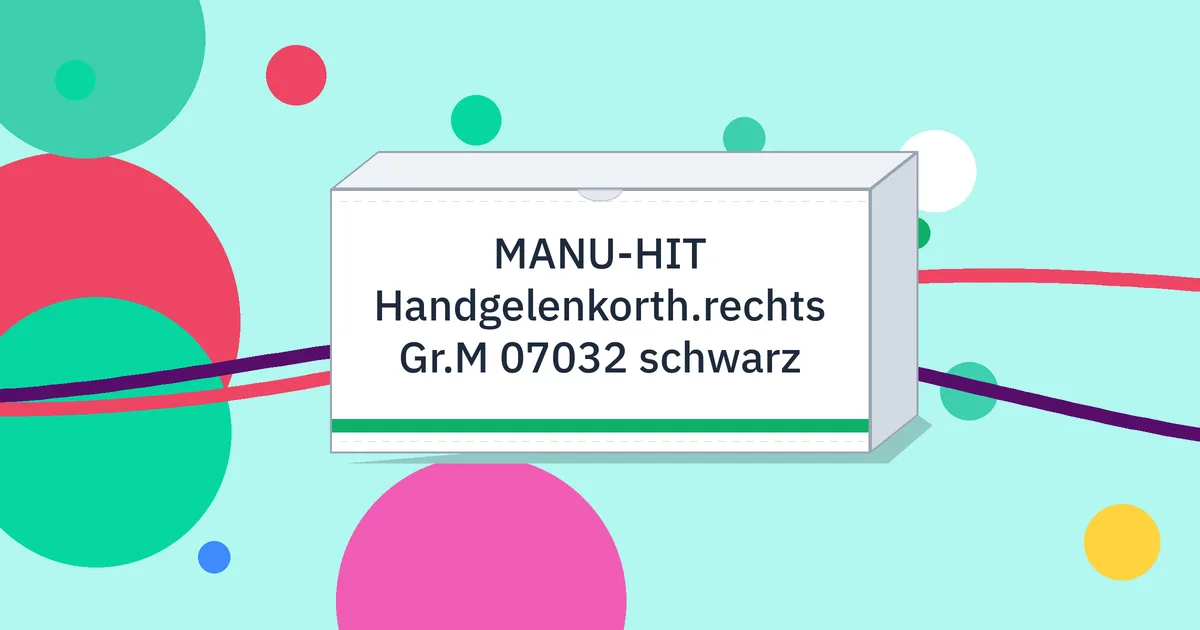 Symbolbild: Packung mit der Aufschrift MANU-HIT Handgelenkorth.rechts Gr.M 07032 schwarz (PZN 01578178) – Verfügbarkeit und Bezug in Apotheken in Frankfurt am Main