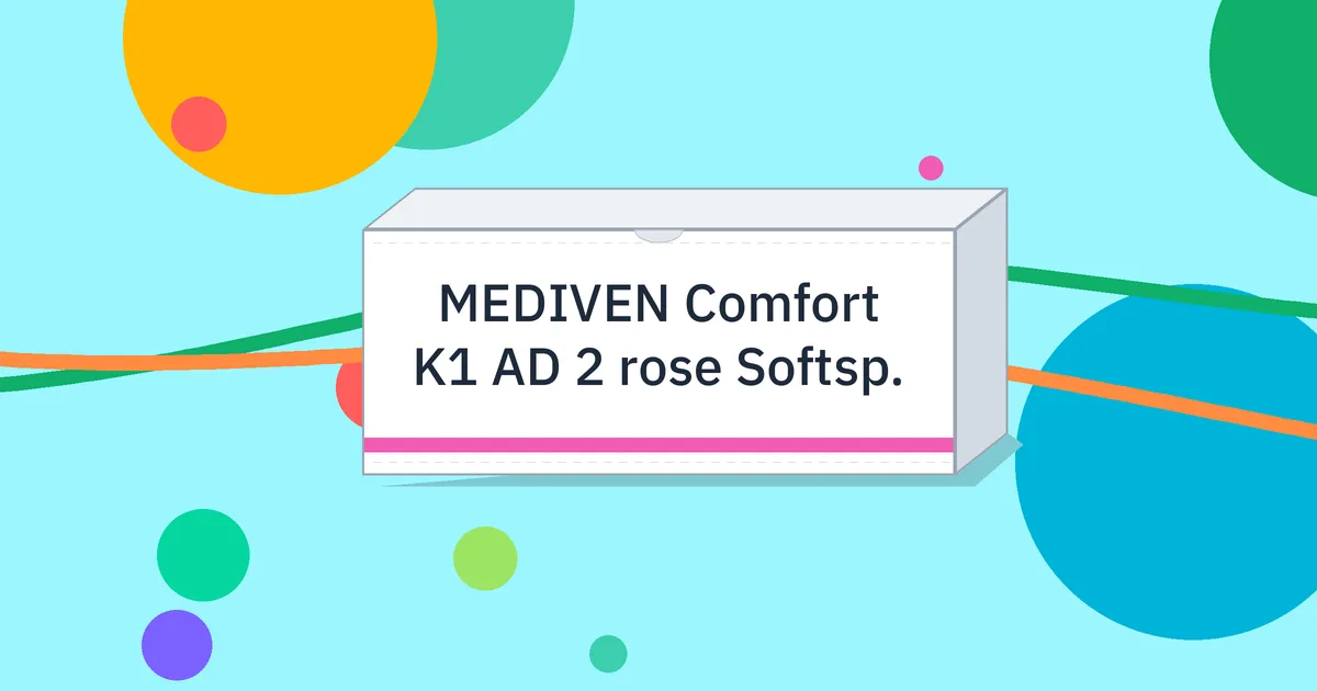 Symbolbild: Packung mit der Aufschrift MEDIVEN Comfort K1 AD 2 rose Softsp. (PZN 14558970) – Verfügbarkeit und Bezug in Apotheken in Frankfurt am Main