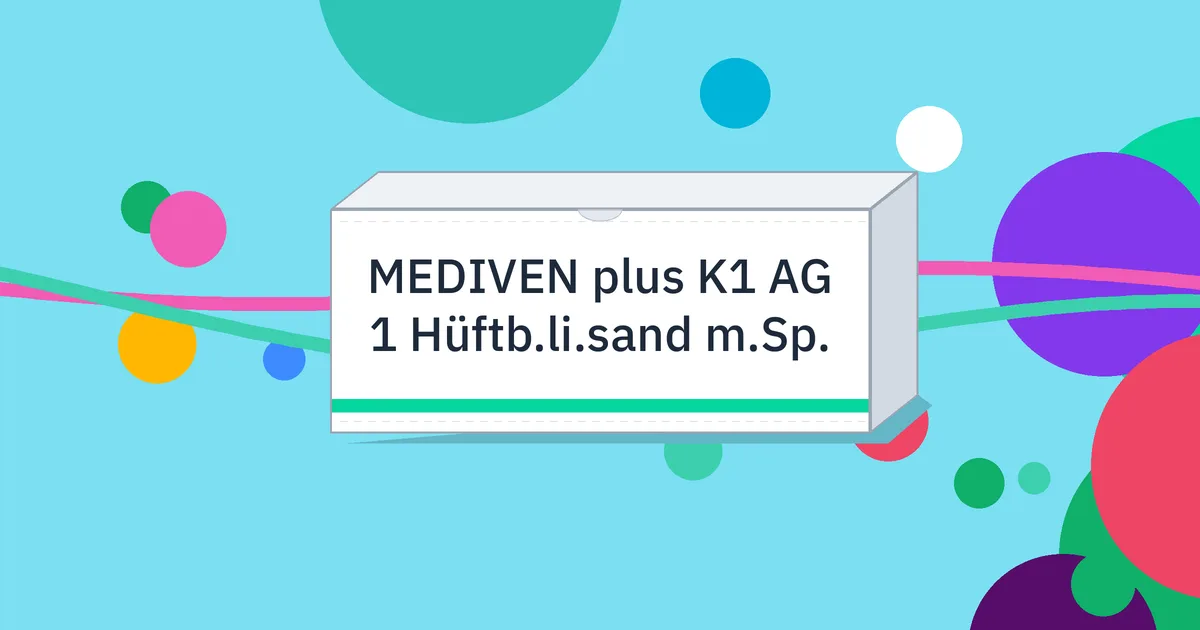 Symbolbild: Packung mit der Aufschrift MEDIVEN plus K1 AG 1 Hüftb.li.sand m.Sp. (PZN 18938675) – Verfügbarkeit und Bezug in Apotheken in Frankfurt am Main